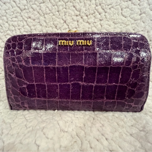 Miu Miu | Bags | Miu Mui Purple Croc Embossed Leather Wallet | Poshmark
